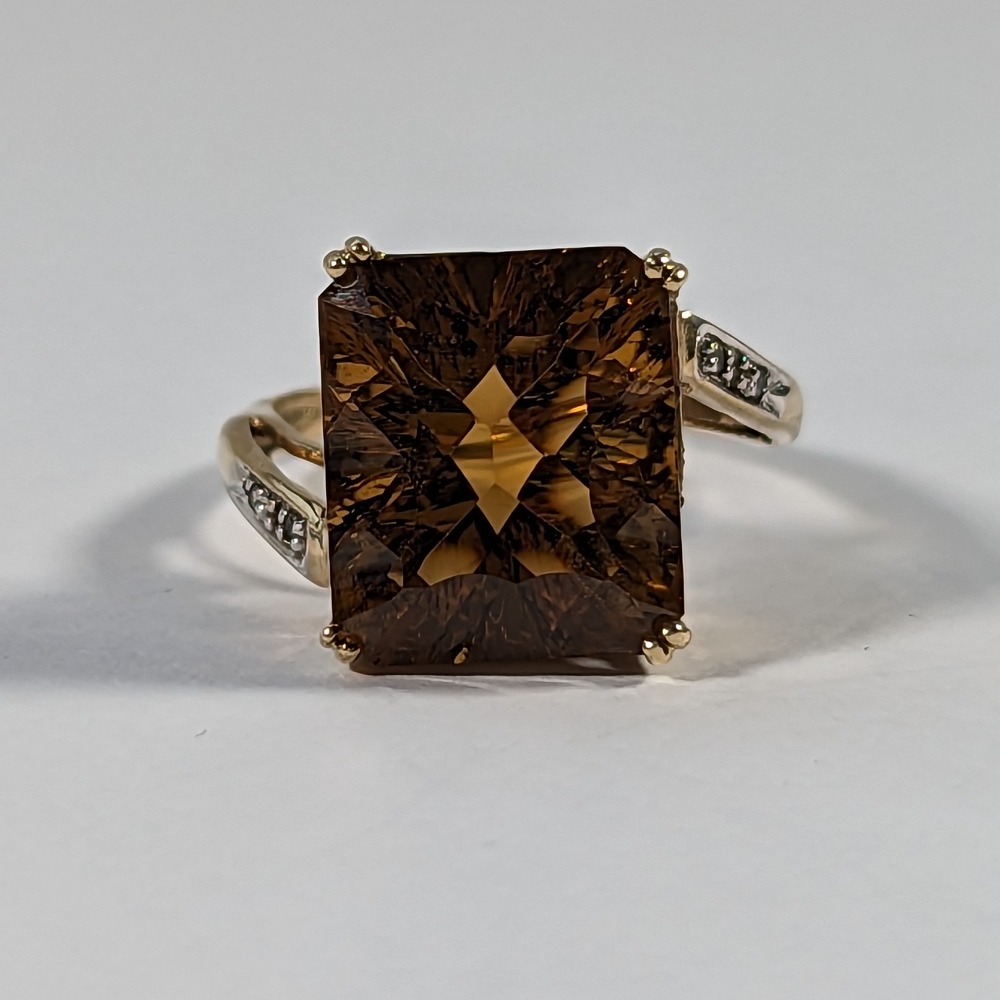 Pre-owned 9ct Gold Big Square Brown Stone Cocktail Ring Size P - Own4Less